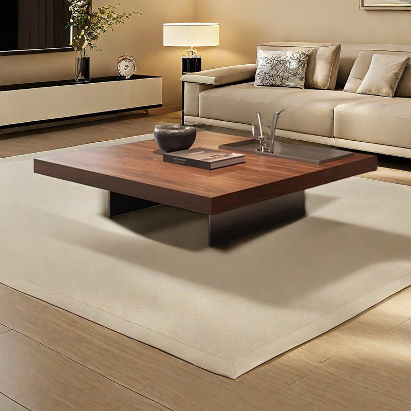 Simple retro walnut grain square coffee table 11.8 H x 47.2 L x 47.2 W